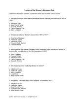 10th Grade Suffrage and Women's Rights Assessment